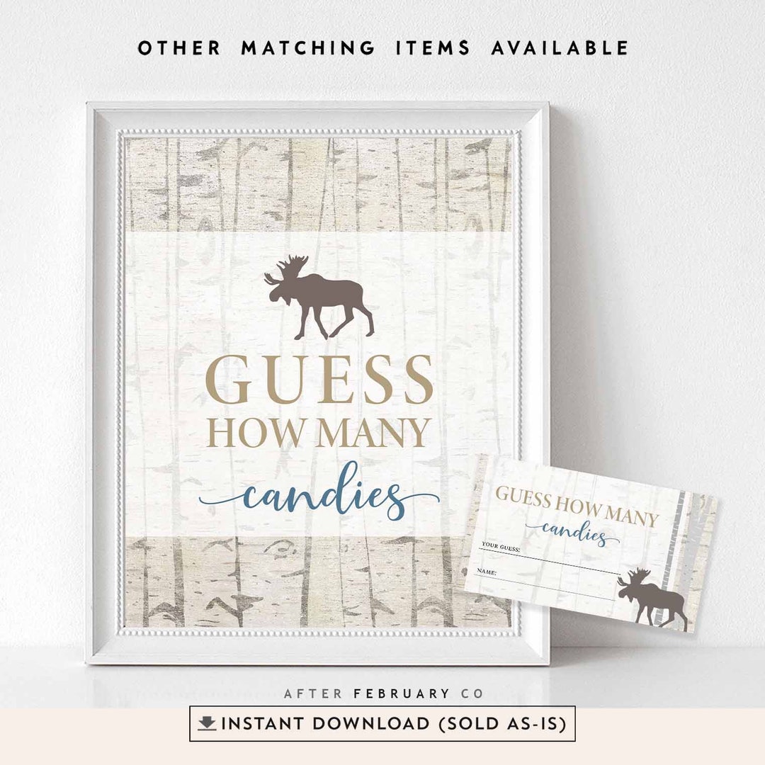 Woodland Rustic Moose Blue Birch Guess How Many Candies Game Retro ...