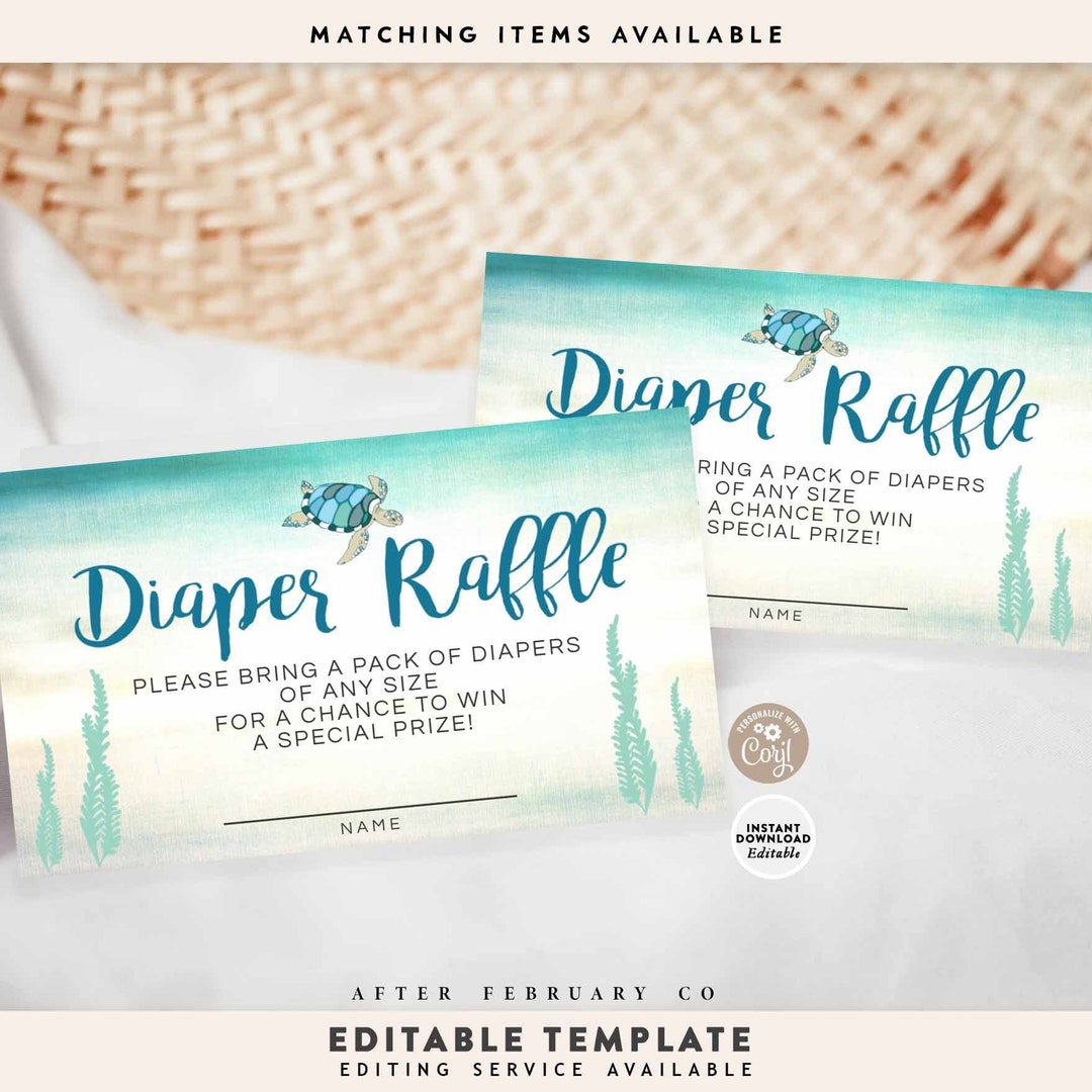 EDITABLE Sea Turtle Diaper Raffle Tickets Under the Sea Baby Shower ...
