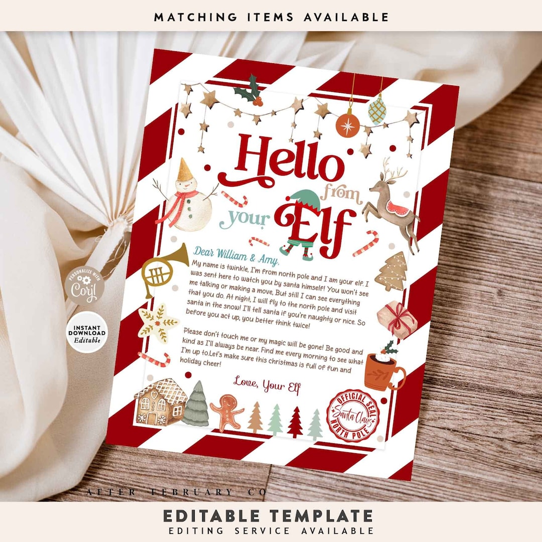 EDITABLE Red Elf First Arrival Letter Modern Blue Boy Elf Letter First ...