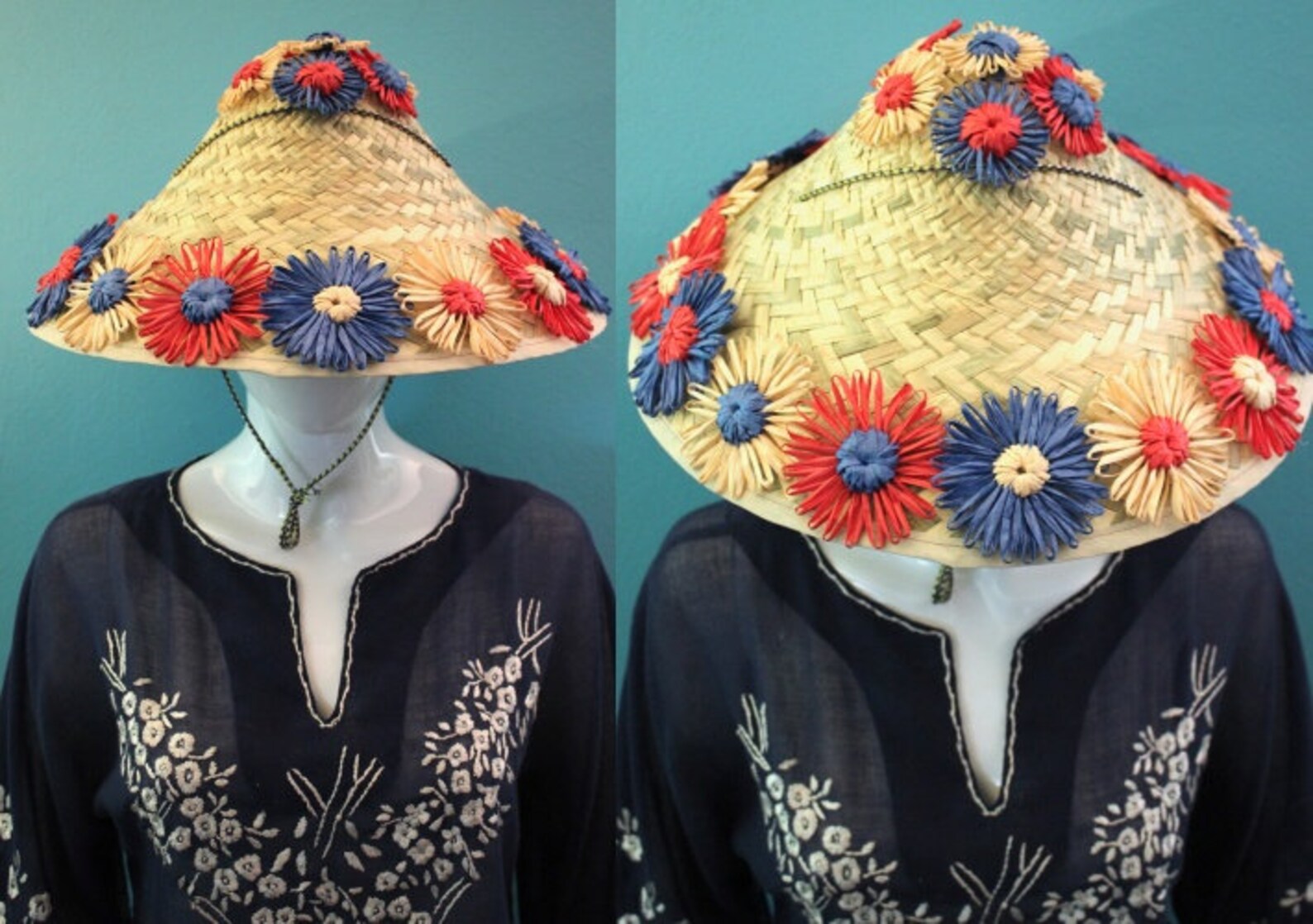 Tiki Hat 1960's-Style Made To Order Red Natural And Blue | Etsy