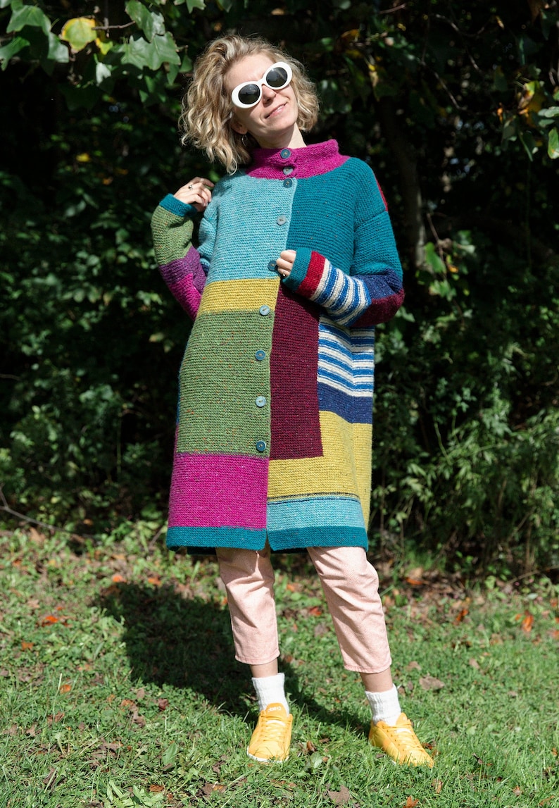Handmade Knit Coat Color Geometry / Handmade | Etsy