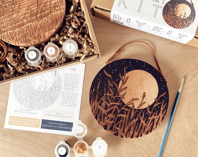 Moonlight Paint by Number Kit DIY Kit for Adults Wood Wall Art Starry ...