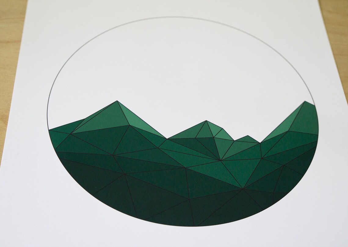 Green Geometric Mountain Art Print Mountain Print Decor | Etsy