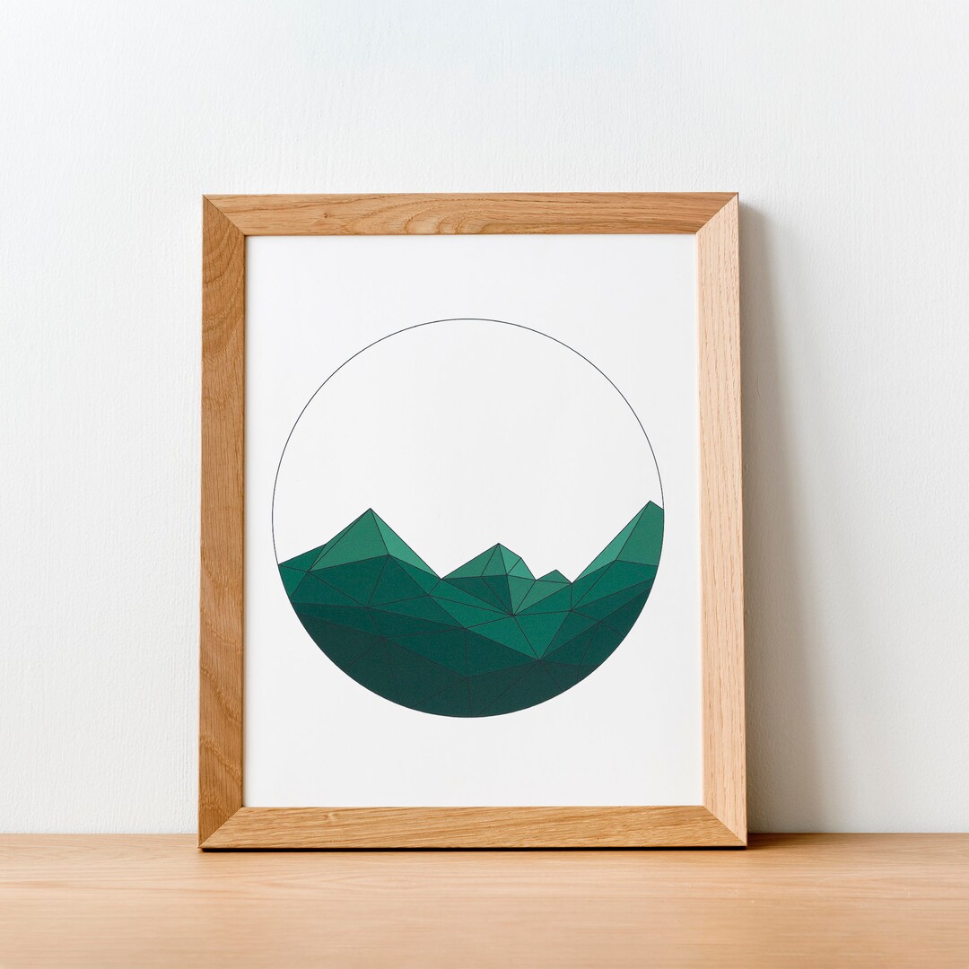 Green Geometric Mountain Art Print | Mountain Print Decor | Nature ...