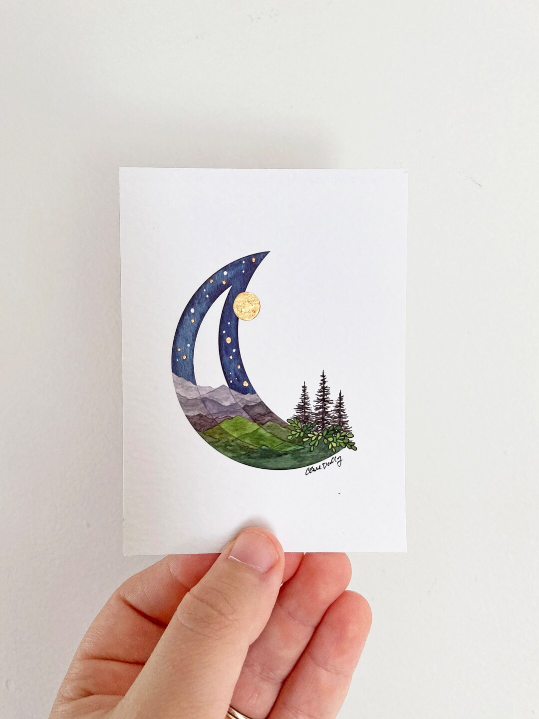 Night/day Moon - Mini Print With Copper Detail - Etsy