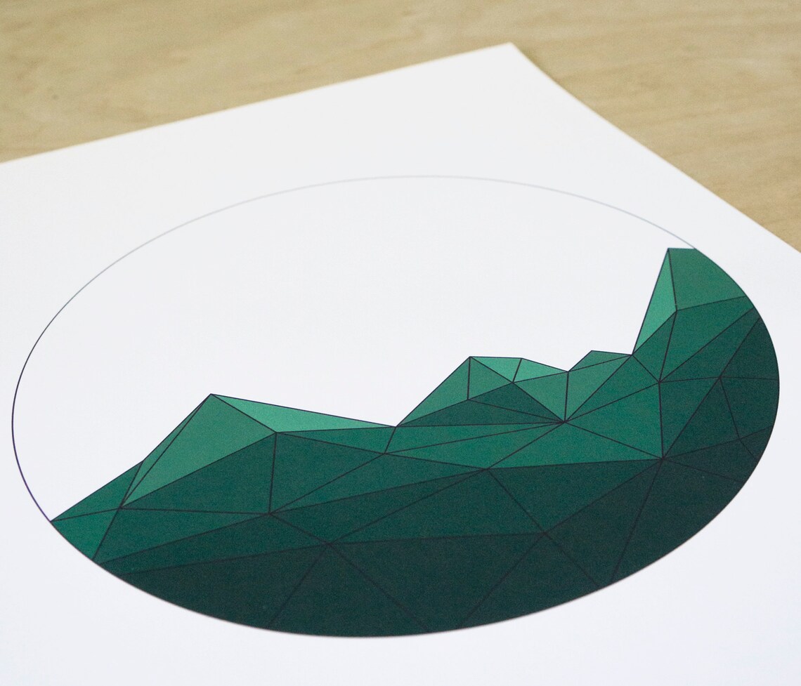 Green Geometric Mountain Art Print Mountain Print Decor - Etsy