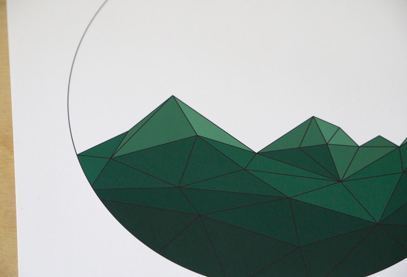 Green Geometric Mountain Art Print Mountain Print Decor | Etsy