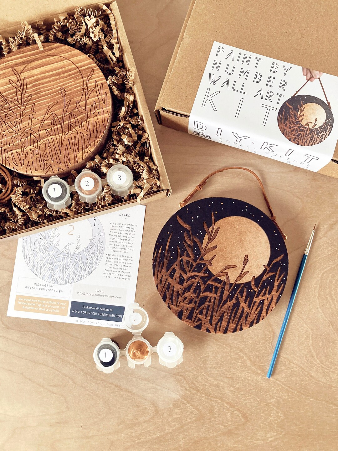 Moonlight Paint by Number Kit DIY Kit for Adults Wood Wall Art Starry ...