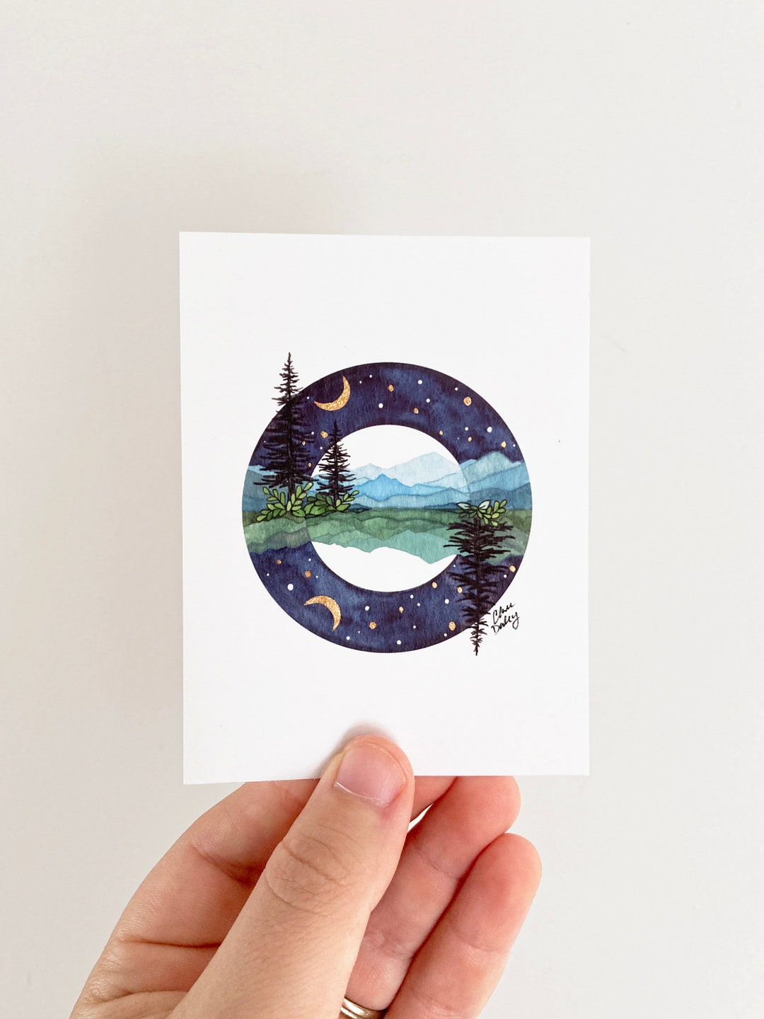 Night/day Circle - Mini Print With Copper Detail - Etsy