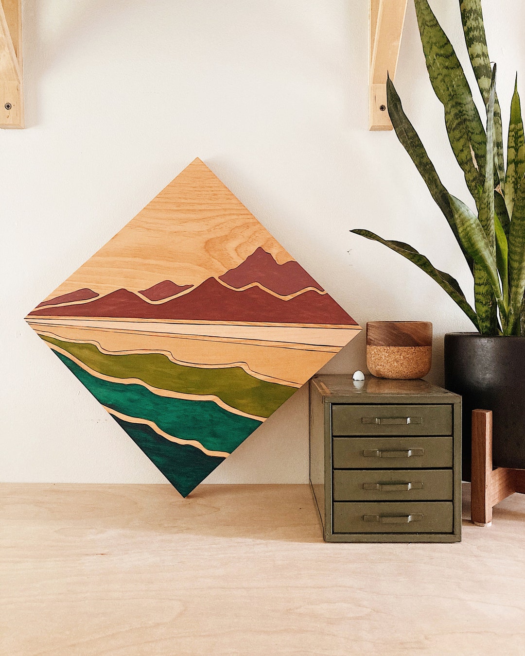 Geometric Land + Sea Diamond | Abstract Landscape Wall Art | Wood Wall ...