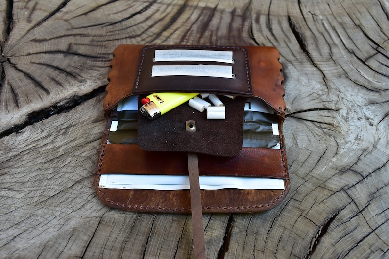 Blague a tabac en cuir marron antik et pochette filtre - Etsy France