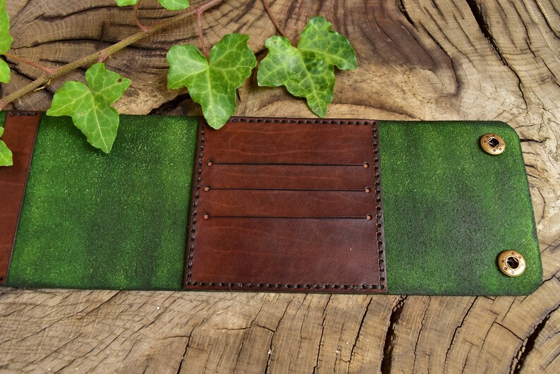 Leather Checkbook Cover With Card Green | Etsy