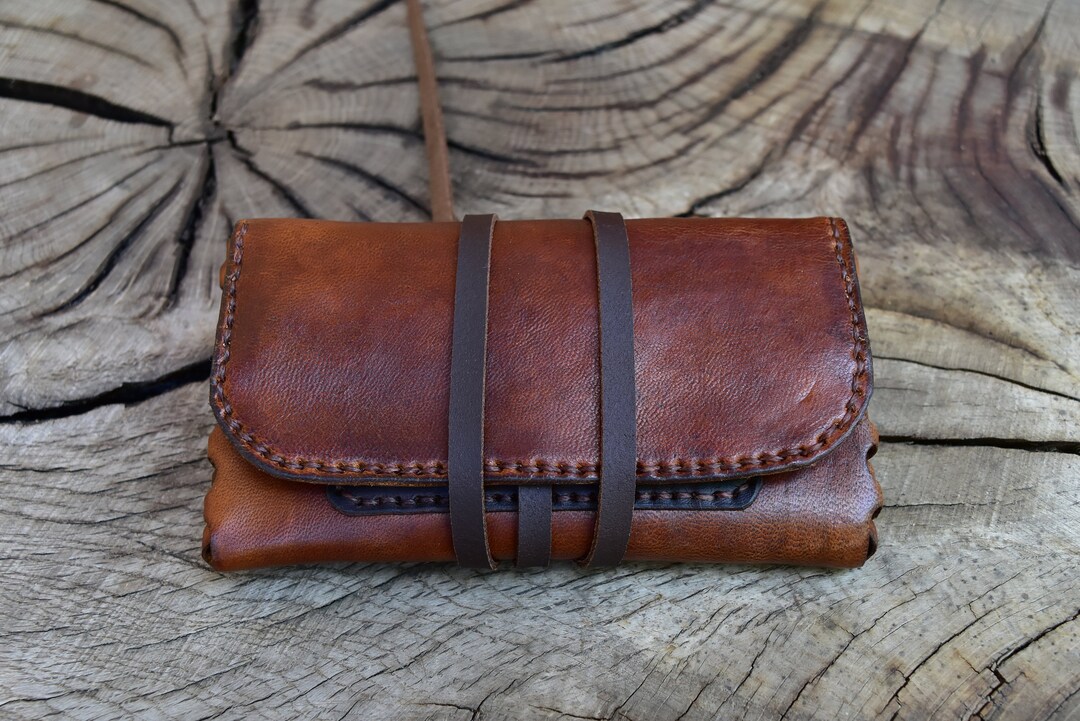 Blague a tabac en cuir marron antik et pochette filtre - Etsy France