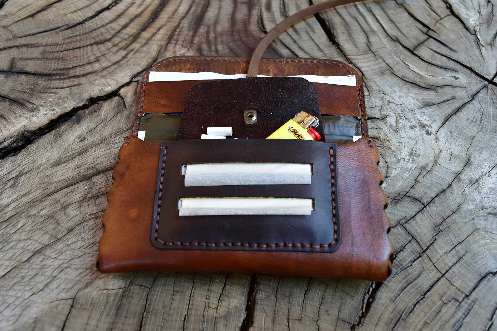 Leather Tobacco Pouch Brown Antik and Filters Pocket - Etsy