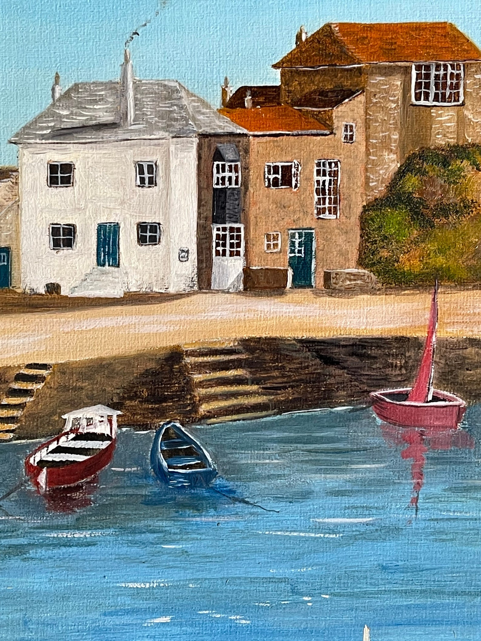 Cornish harbour scene acrylic painting | Etsy