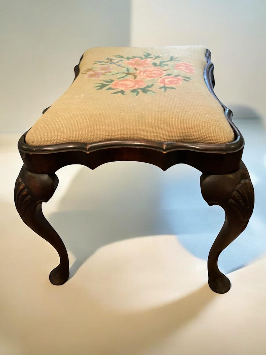 Antique Georgian Irish Style Footstool With Shell Detail on Pad Feet ...