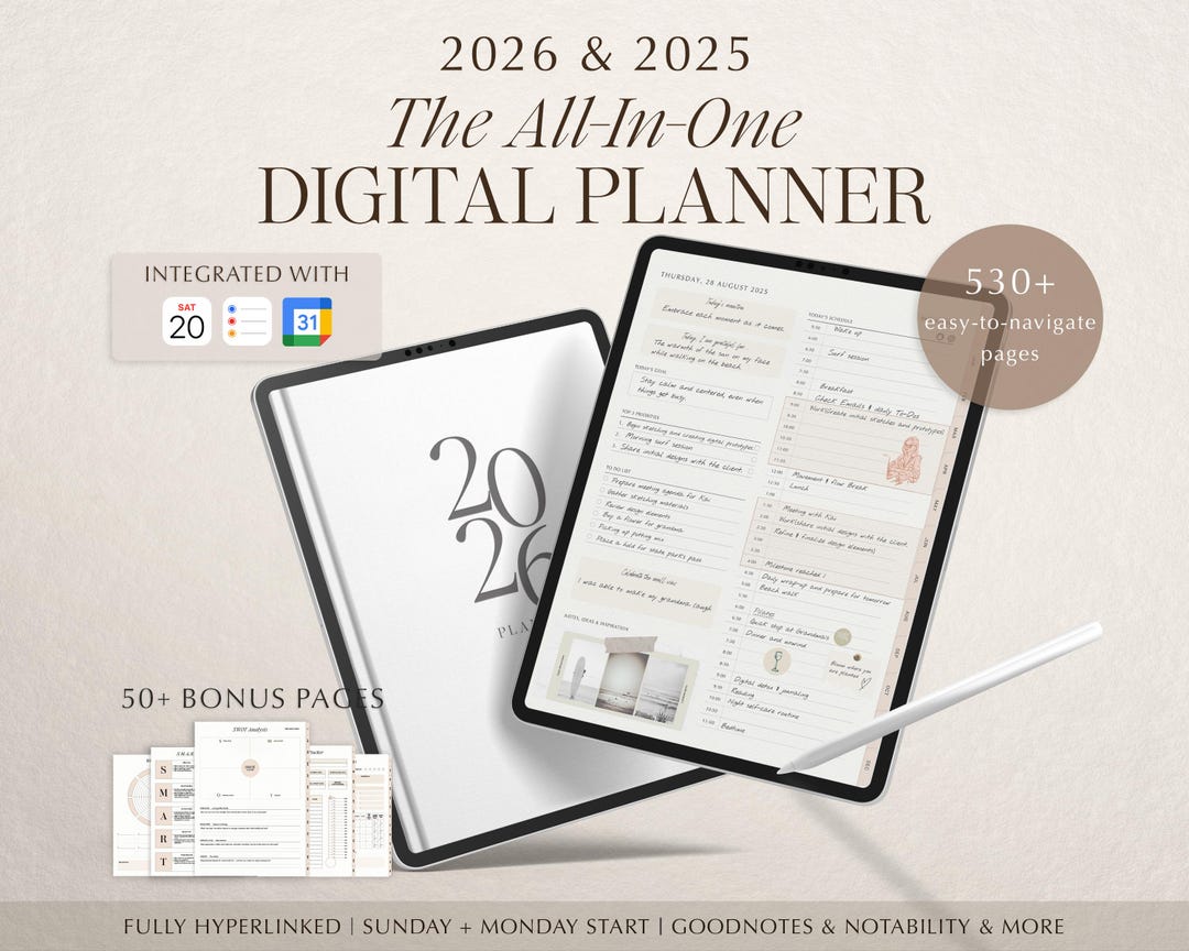 2025-2026 Digital Planner, All in One Planner, Goodnotes Notability ...