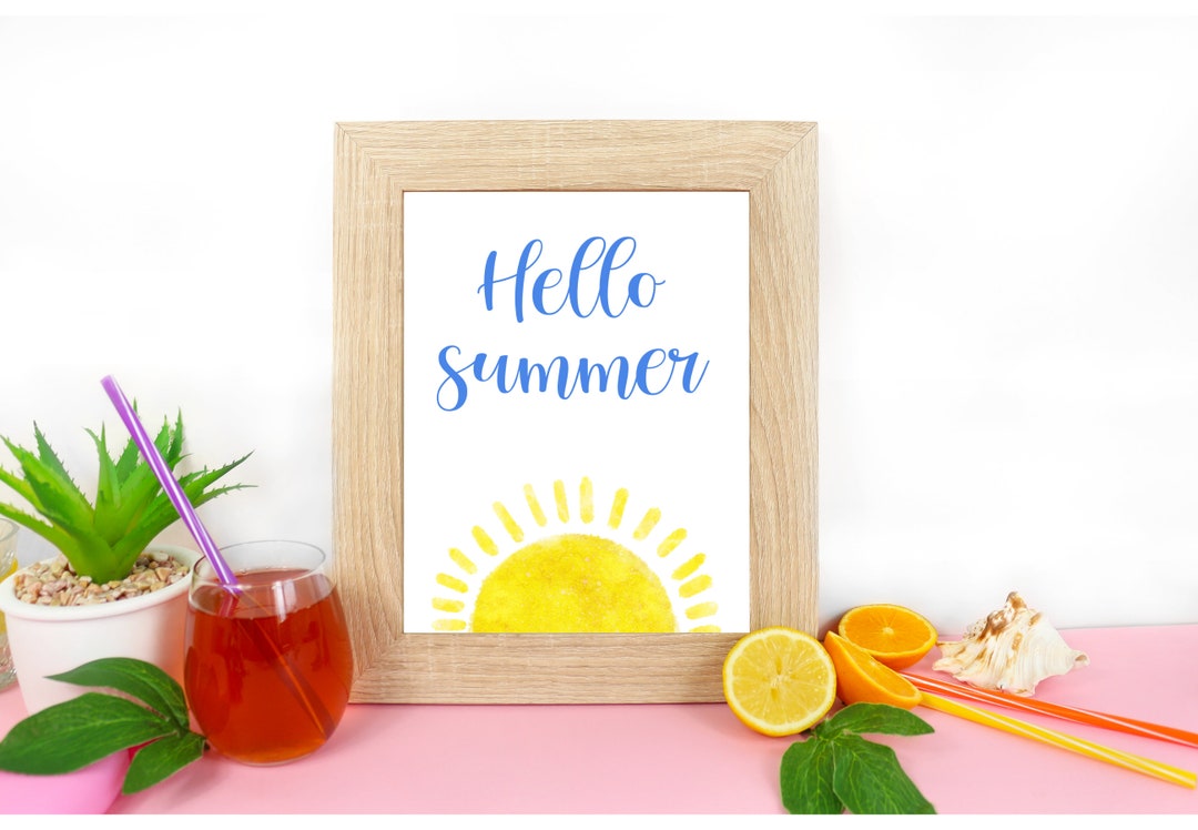 Hello Summer Art Print Digital Download | Sunshine Watercolor | Minimal ...