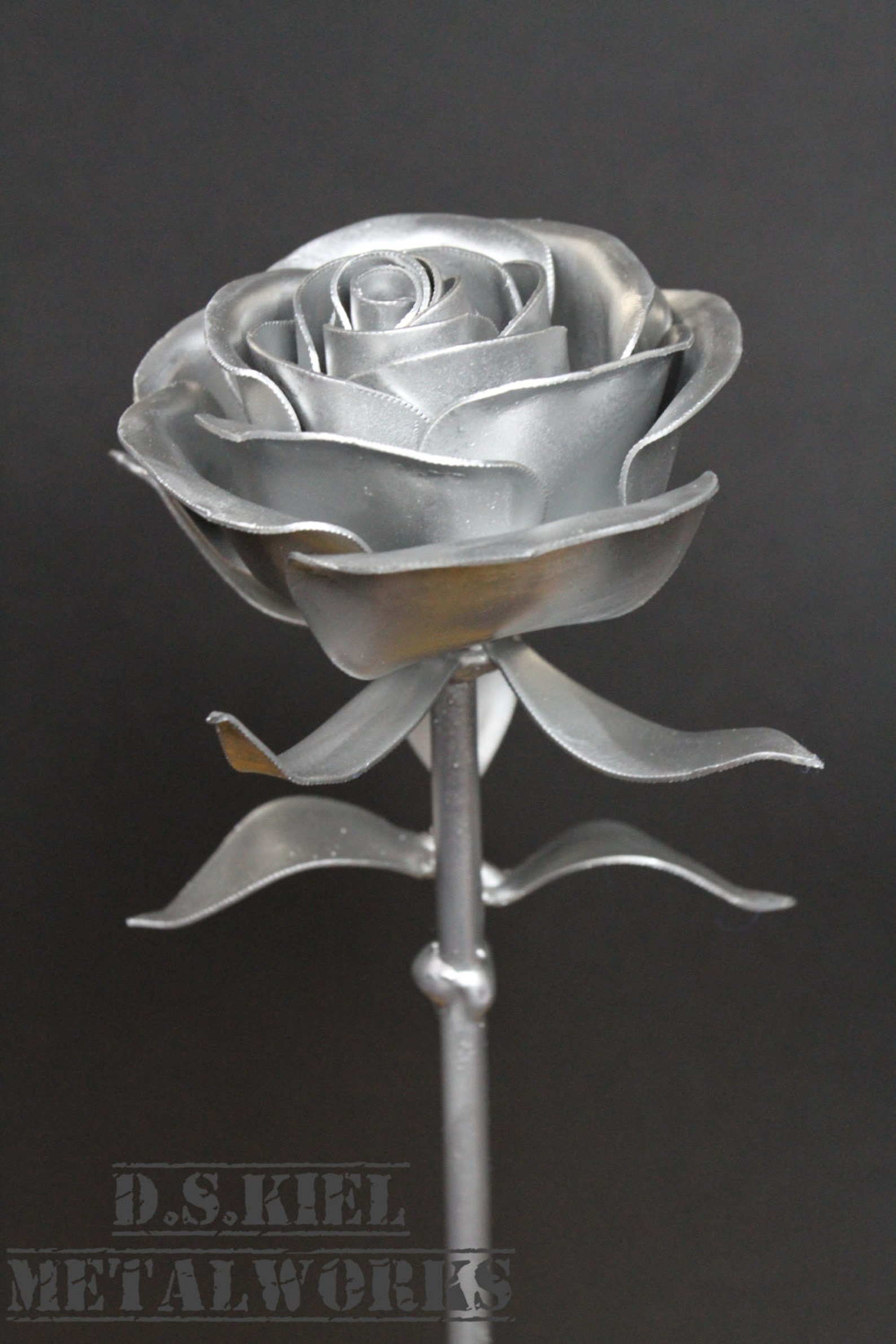 Metal Long Stem Steel Rose Silver Painted Steampunk Rose - Etsy