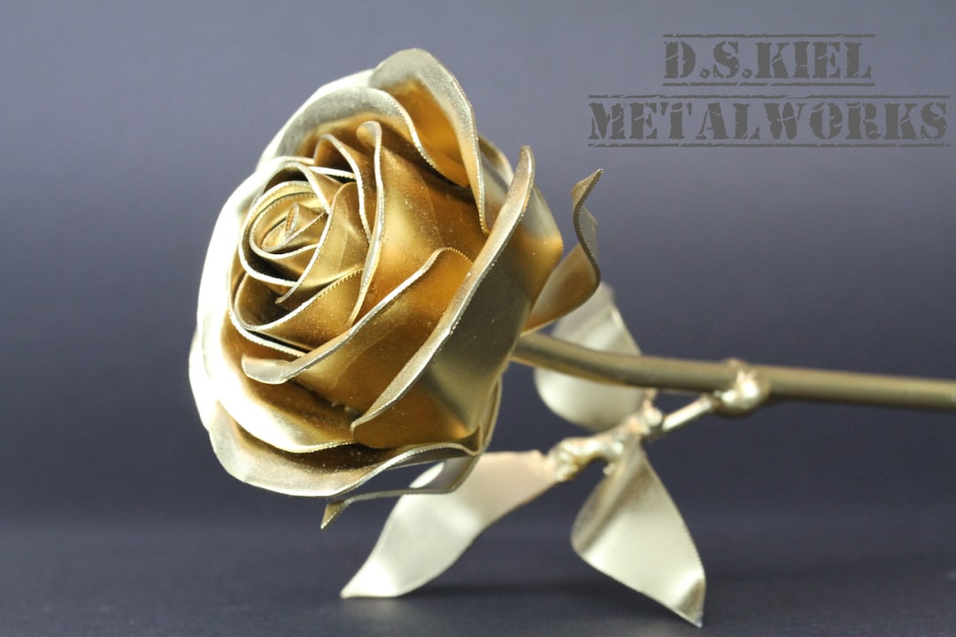 Gold Rose, Metal Long Stem Steel Rose, Long Stem Rose, Gold Painted ...