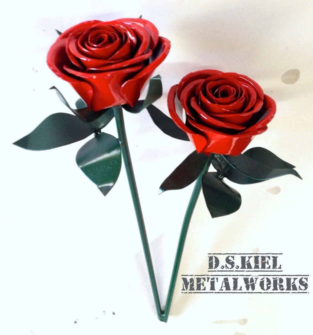 Two Roses Joined Together, Red Roses, 11th Anniversary, Metal Rose ...