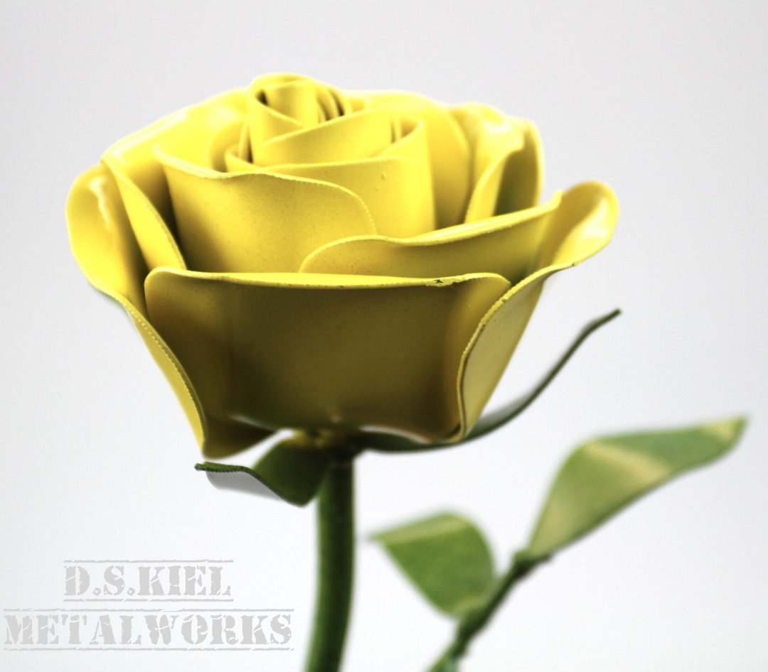 Metal Rose, Metal Flower, Metal Long Stem Yellow Rose, Metal Rose ...