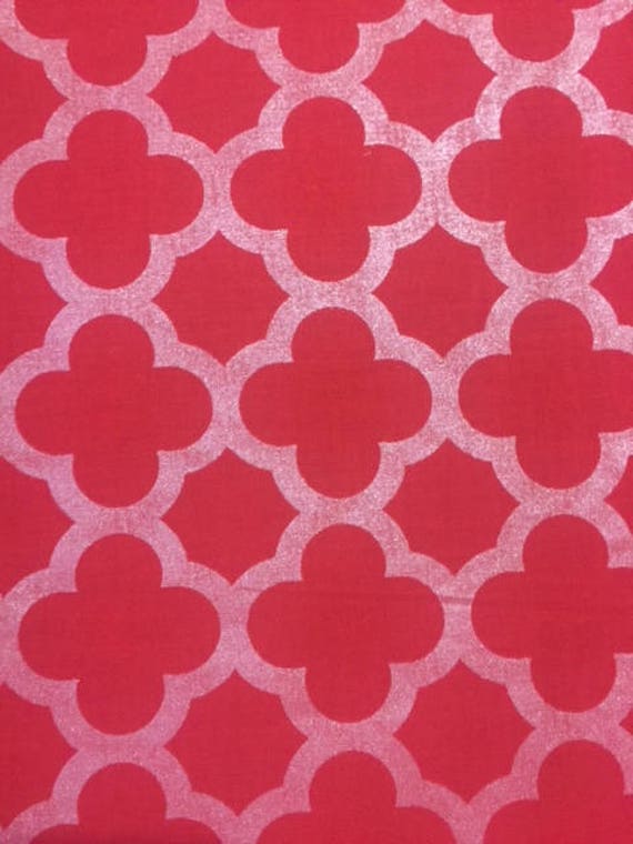 Riley Blake Sparkle Red Quatrefoil Cotton Fabric by the Yard Christmas Fabric Red Metallic Quatrefoil Print Fabric Silver Red Fabric Etsy