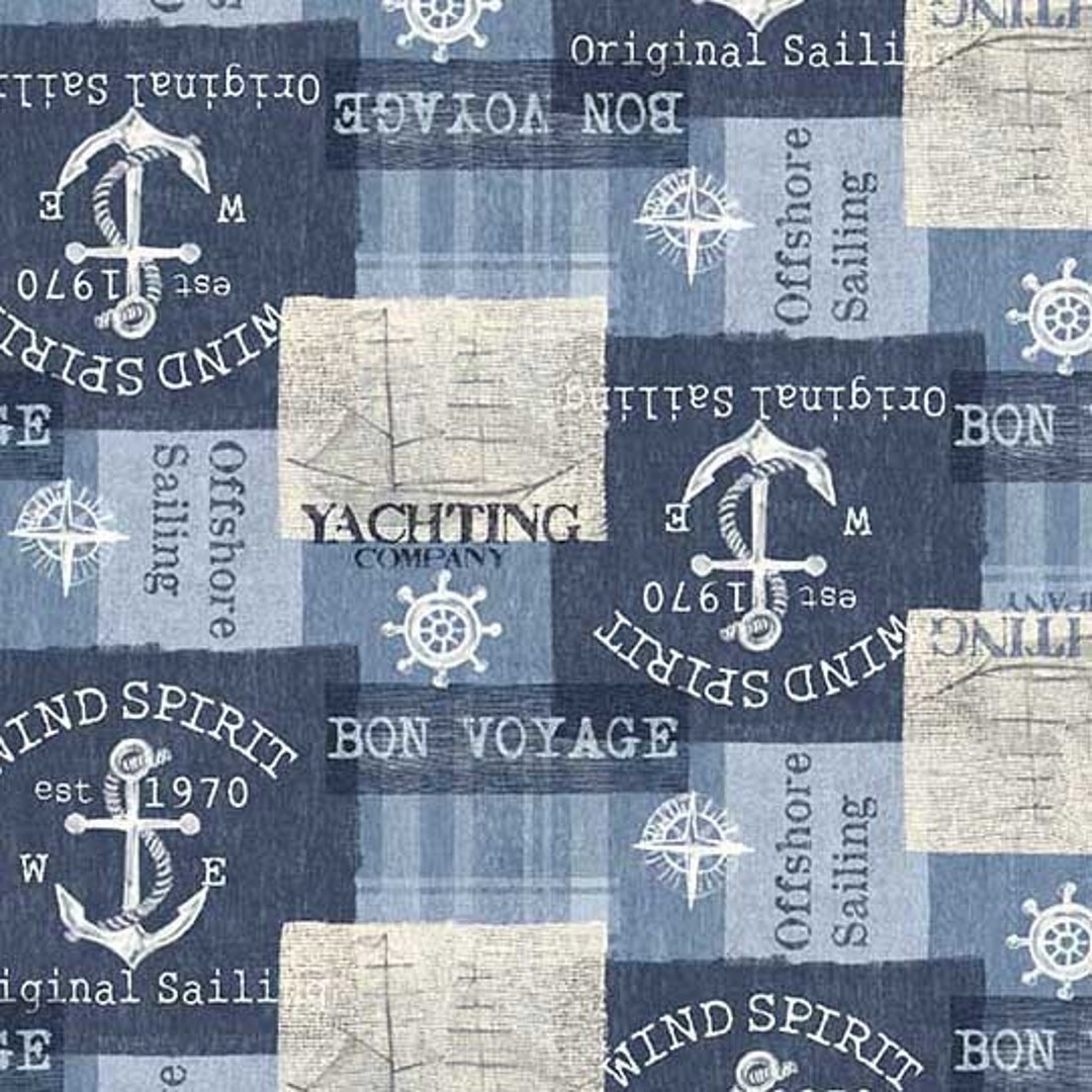 Michael Miller Sailing Patchwork Fabric REMNANT, Bon Voyage Collection ...