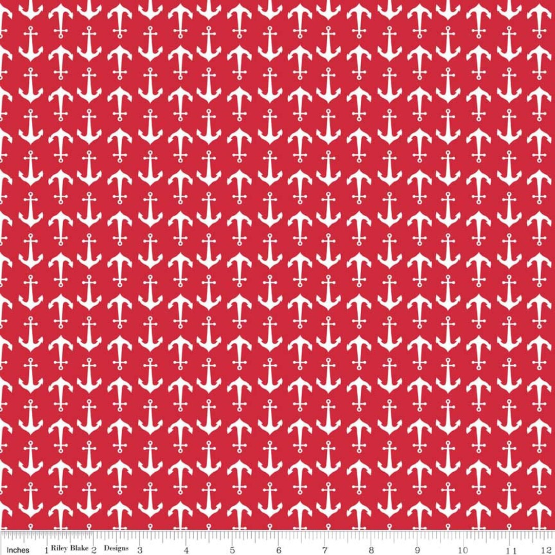 Riley Blake Anchors in Knit, Red Anchor Knit Fabric REMNANT, Nautical ...