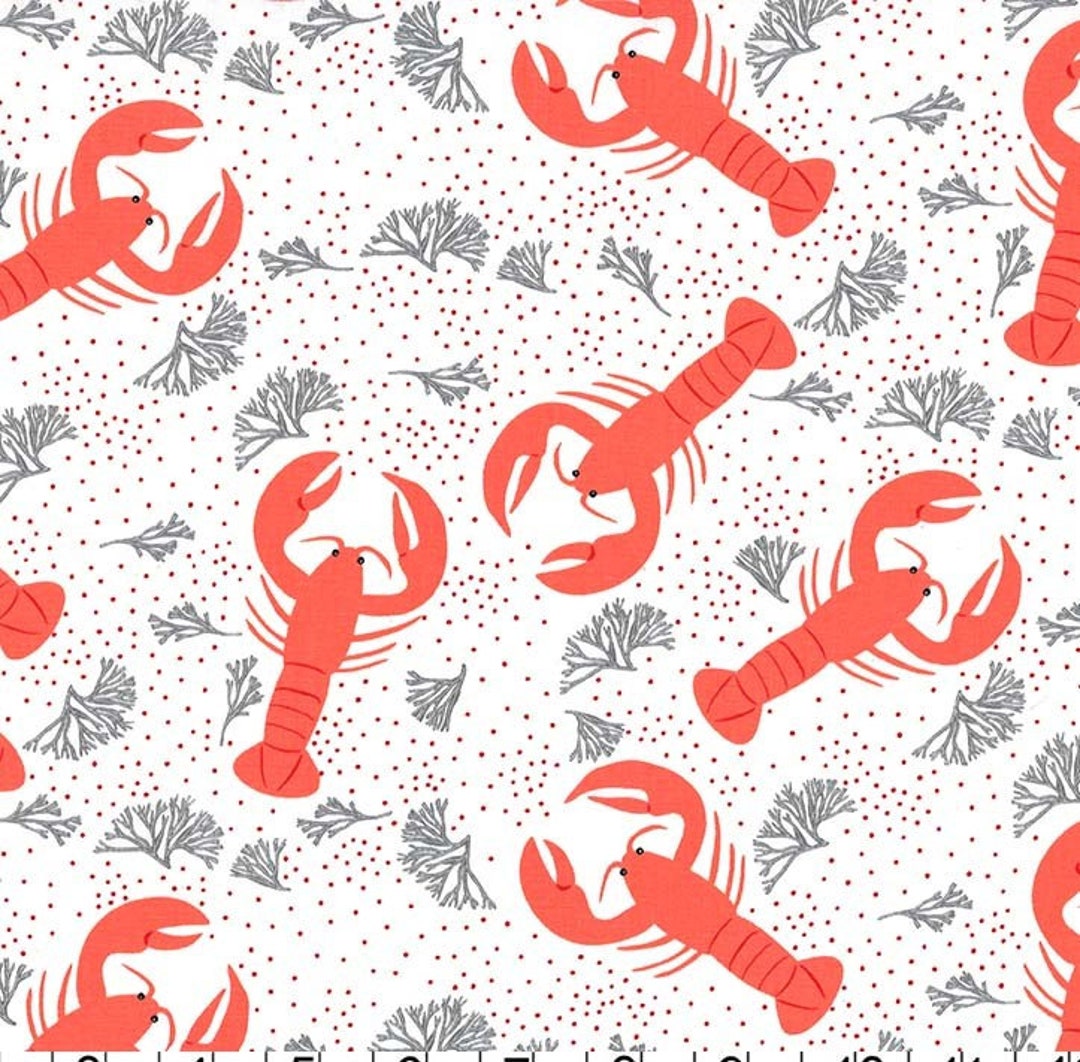 Michael Miller Fresh Catch Lobster Print Fabric by the Yard, Nautical ...