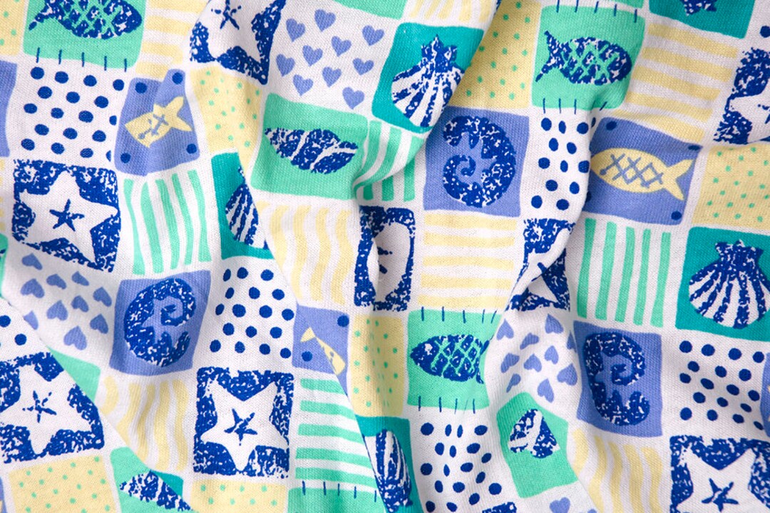 Sea Life Jersey Knit Fabric by the Yard, Nautical Knit Fabric, Printed ...
