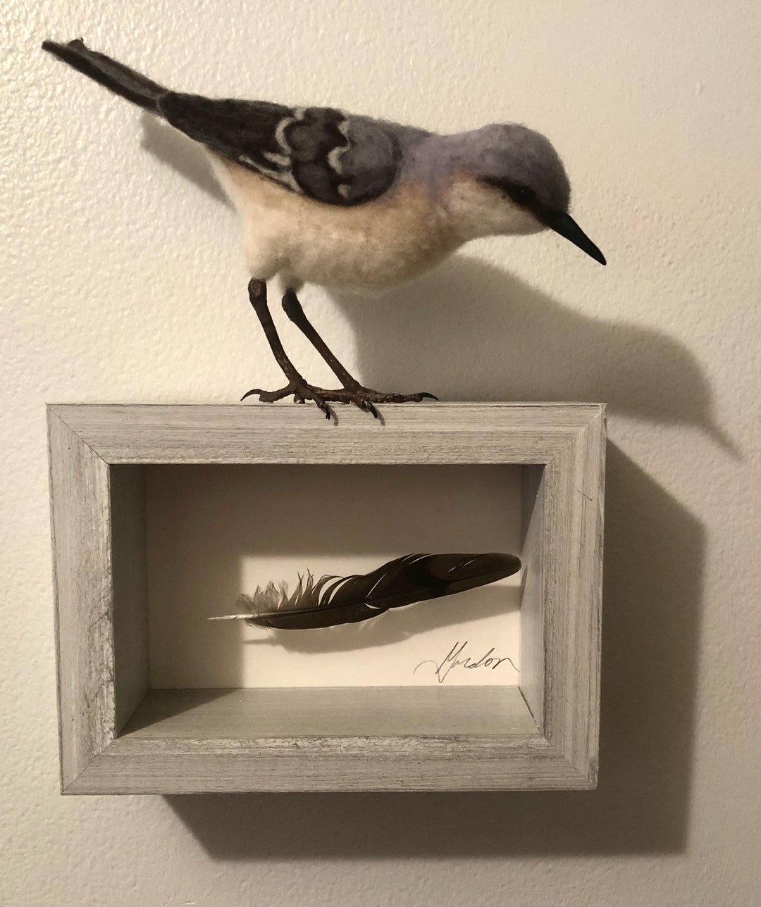 Mockingbird and Feather II 4x6” Needle Felt Sculpture - Magnus and ...
