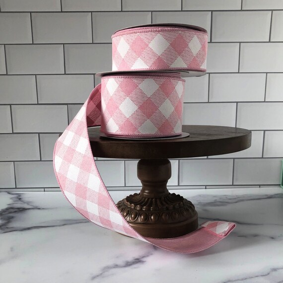 Checkered Pastel Pink and White Ribbon - Etsy
