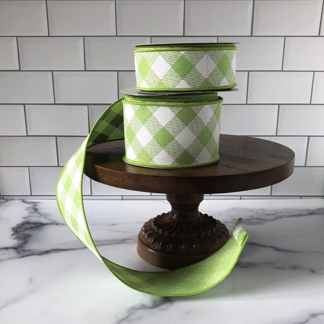 Checkered Pastel Green and White Ribbon - Etsy