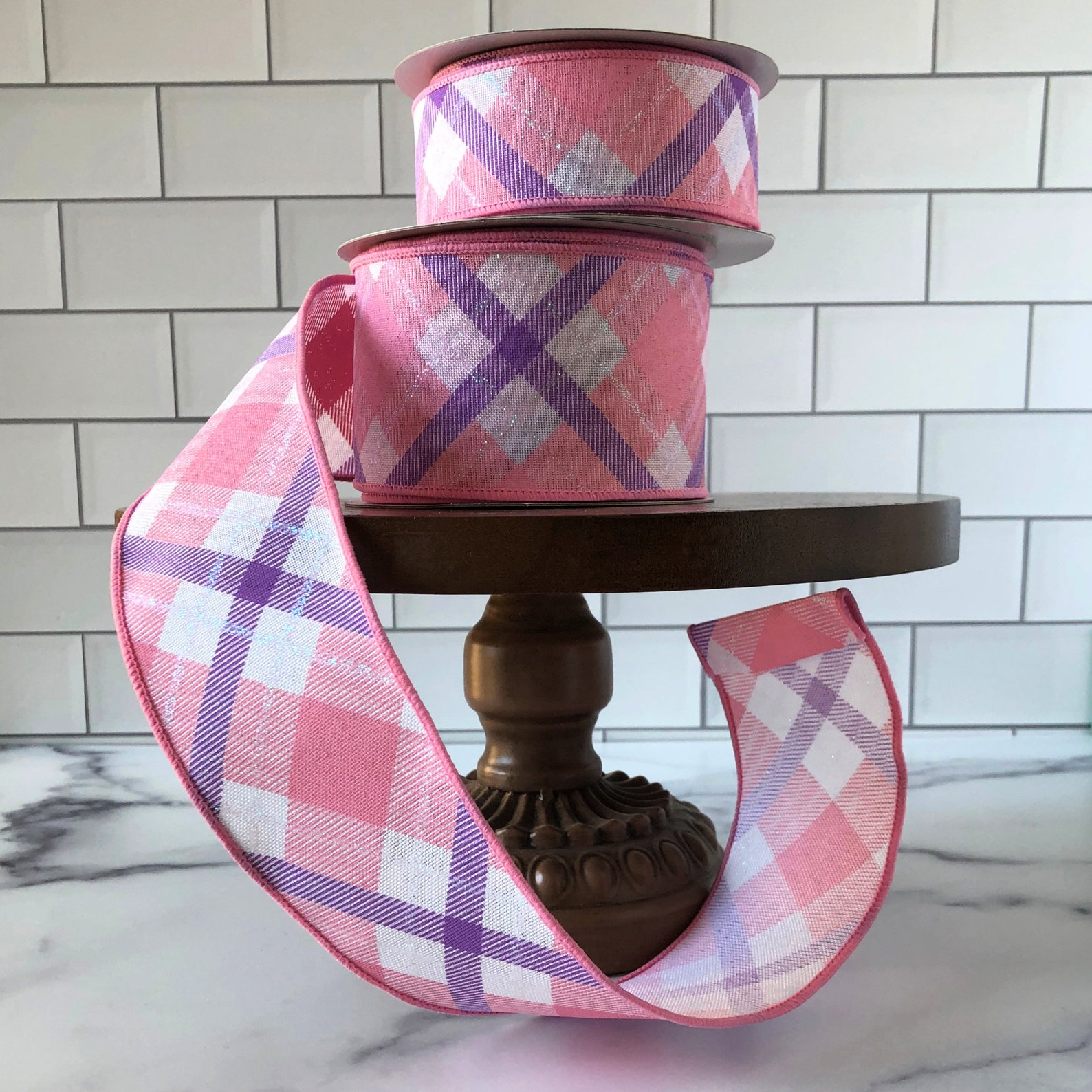 Pink and White Plaid Ribbon - Etsy