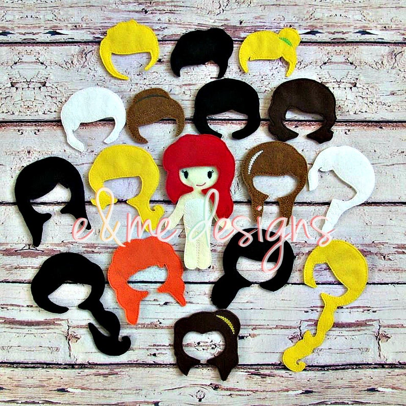 Princess Felt Doll Hair Wig Set Embroidery Design WIGS ONLY | Etsy