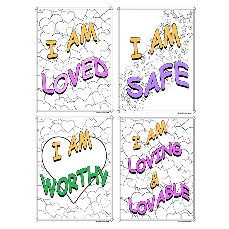 Positive Affirmation Coloring Pages Bundle | 4 Printable Adult Coloring ...