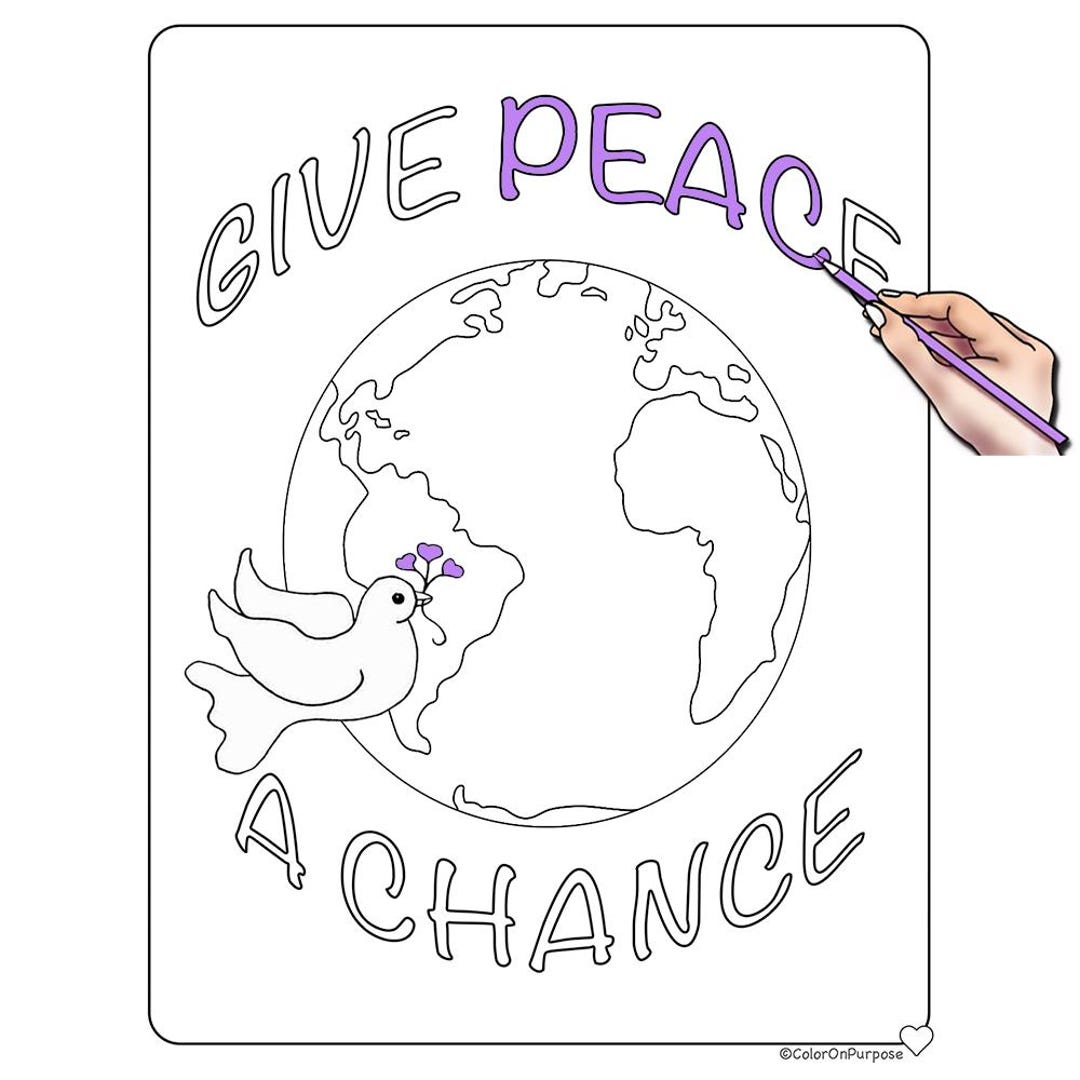 Give Peace a Chance Coloring Page: Dove & Earth (PDF Download) - Etsy