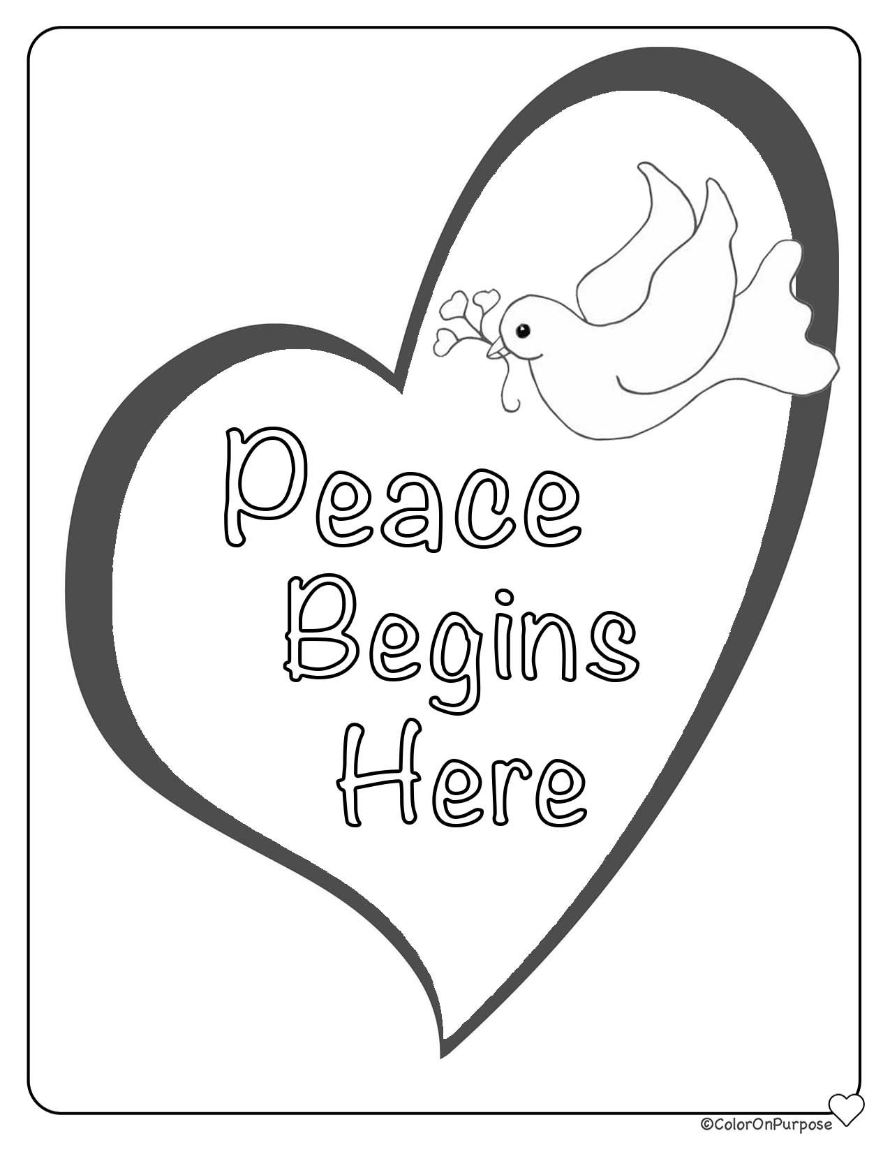 Peace Begins Here Coloring Page: Heart Centered Affirmation (digital ...