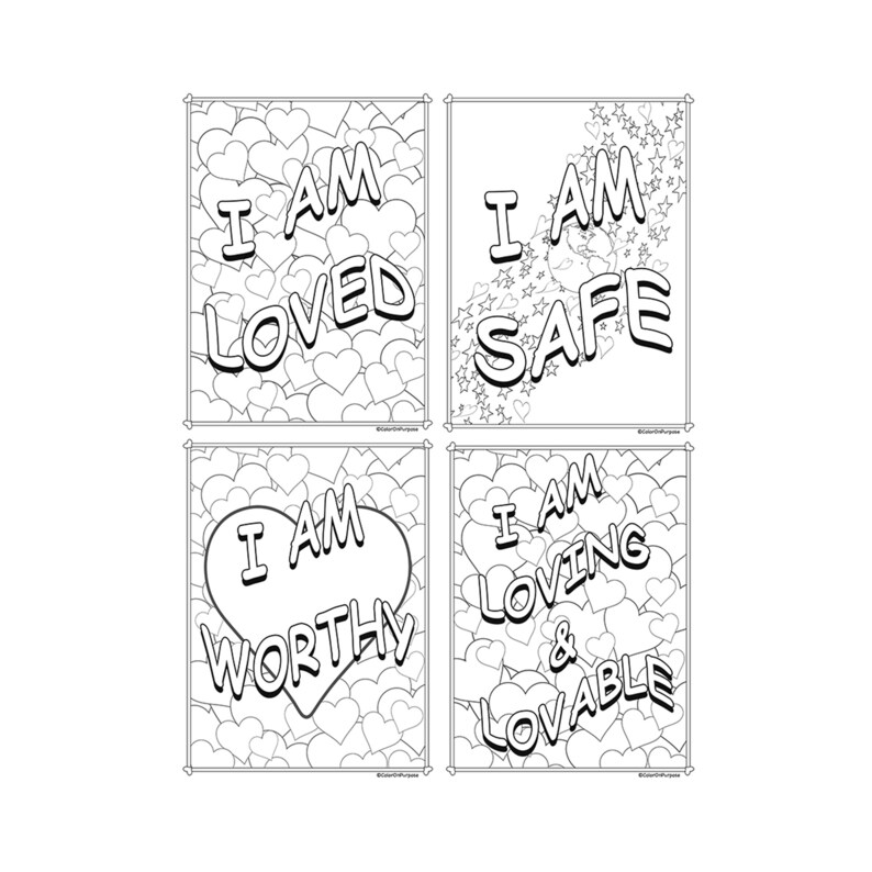 Positive Affirmation Coloring Pages Bundle | 4 Printable Adult Coloring ...
