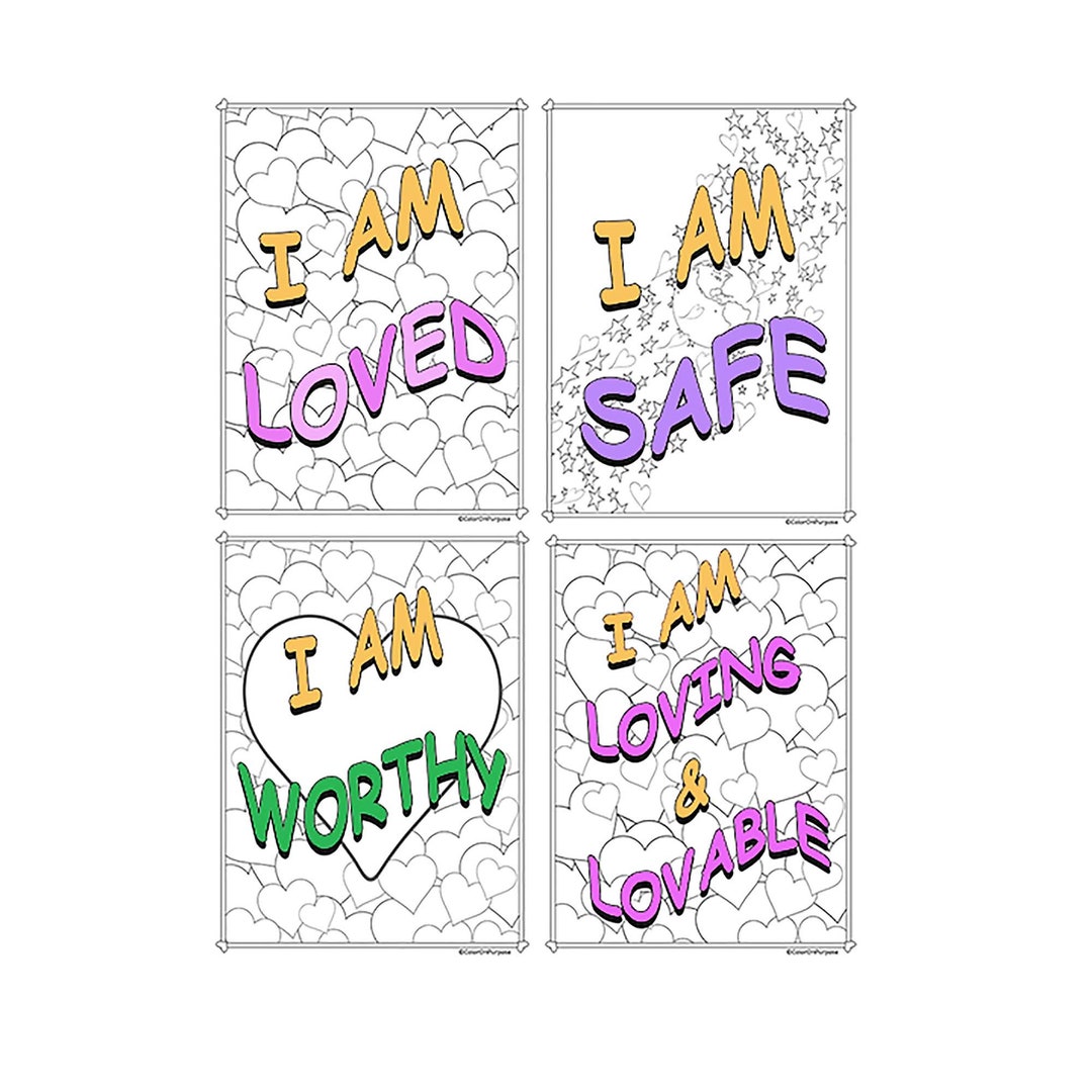 Affirmation Coloring Pages: Self-love Printable Sheets (digital ...