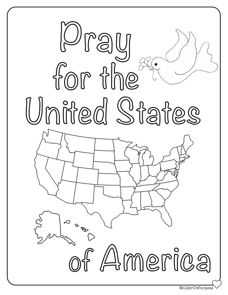 USA Map Coloring Page: Prayer for Peace (digital Download) - Etsy