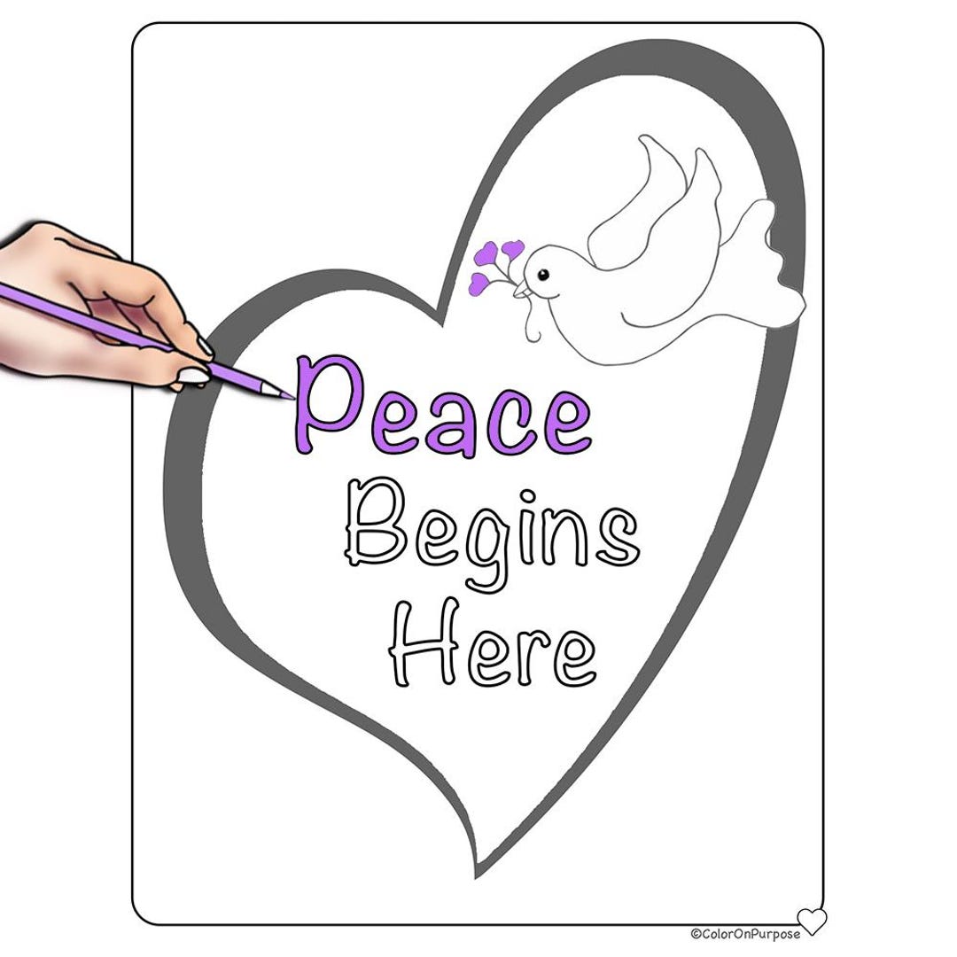 Peace Begins Here Coloring Page, Peace Begins With Me, Heart Centered ...