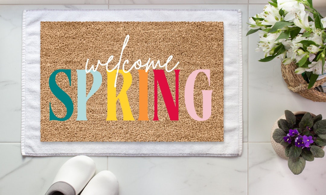 Welcome Spring Doormat, Cute Spring Home Decor, Spring Welcome Mat ...
