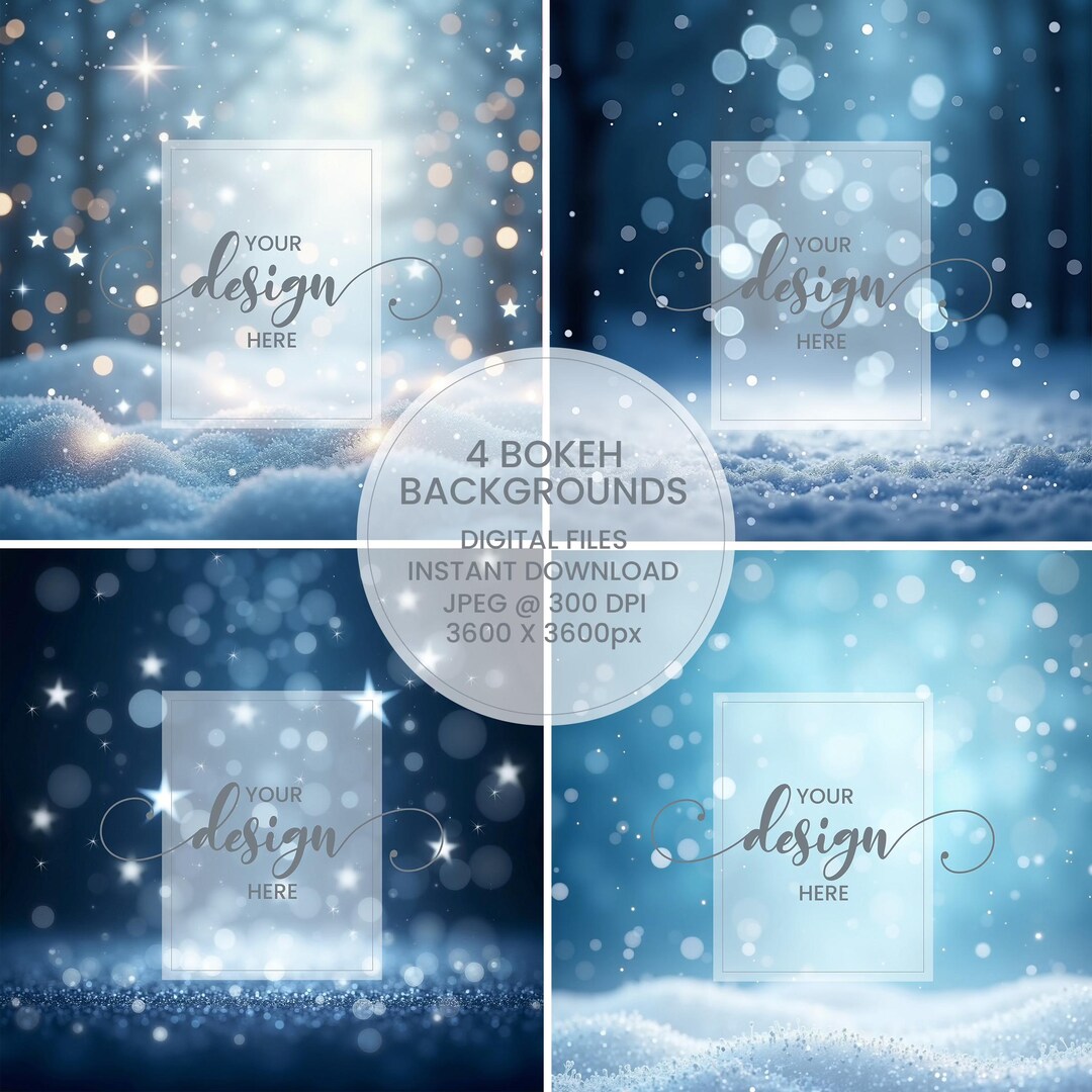 Winter Wonderland Bokeh Digital Backdrops | Blue, White and Gold ...