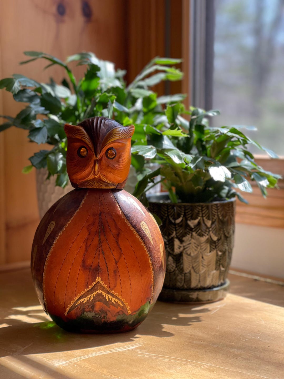 Vintage Mid Century Modern 1960's Gold Italian Leather Wrapped Owl Wine ...