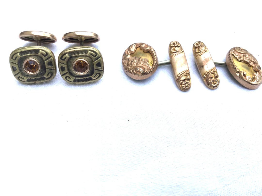 Victorian Cuff Links Gold Filled Gold Plated 2 Sets One With Stone 1900 ...