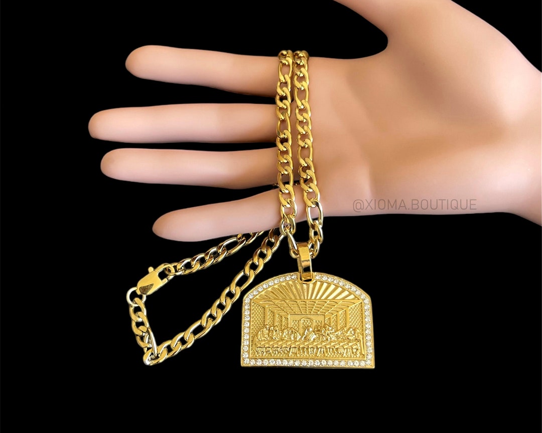 Jesus Last Supper Pendant Necklace With Cuban Link Chain Unisex ...