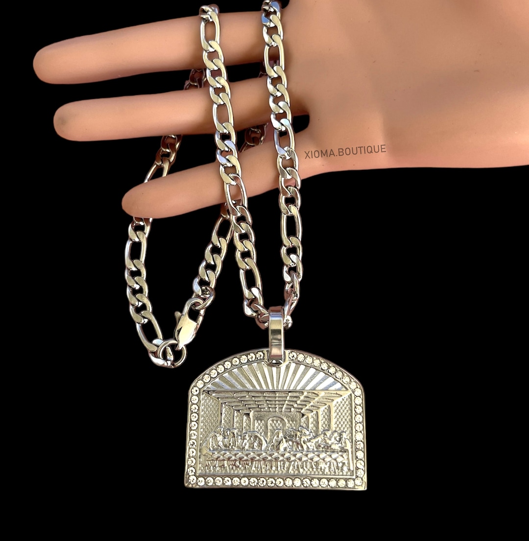 Jesus Last Supper Pendant Necklace With Cuban Link Chain Unisex ...