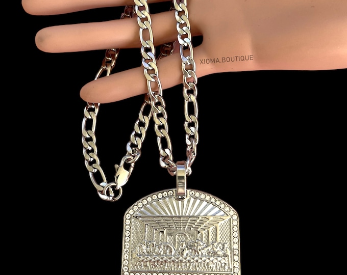 Jesus Last Supper Pendant Necklace With Cuban Link Chain Unisex ...